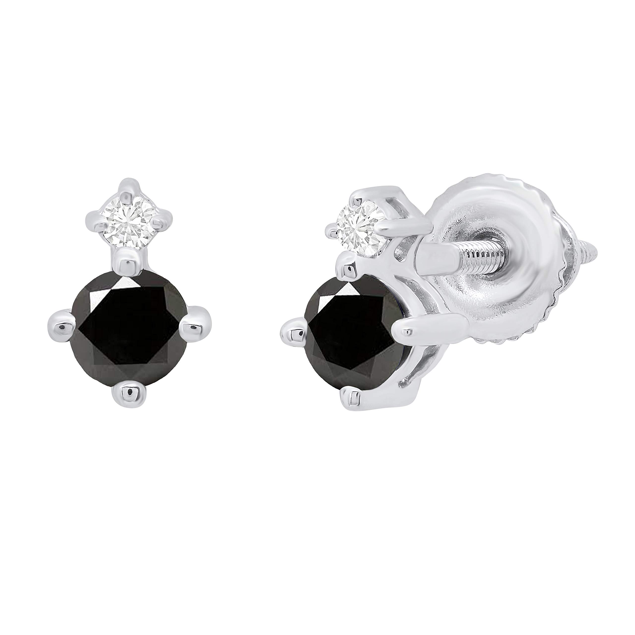 Dazzlingrock Collection 0.40 Carat (ctw) Round Black Diamond & White Diamond Ladies Stud Earrings, 10K White Gold