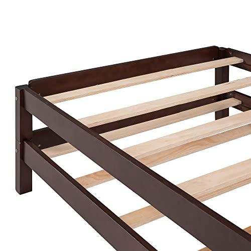 Solid Platform Bed Twin Size Wood Stackable Twin Beds with Wooden Slats Convertible Floorbed Frame Without Headboard for Girls Boys Teens, No Box Spring Needed β Two Beds Set (Walnut)