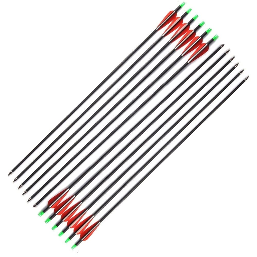 EROCK 32inch Carbon Archery Arrows, Spine 500 with Removable Tips, Hunting and Target Practice Arrows for Compound Bow and Recurve Bow, Pack of 12