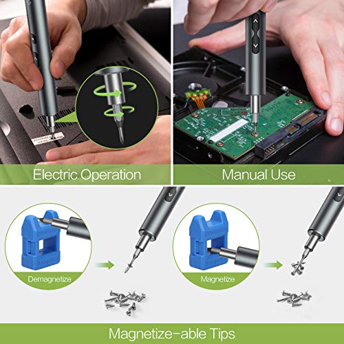 KeeKit Precision Electric Screwdriver, 28 in 1 Portable Power Screwdriver with 24 Bits, Rechargeable Repair Tool Kits with USB Charging, 3 LED Light for Phones, Camera, Laptop
