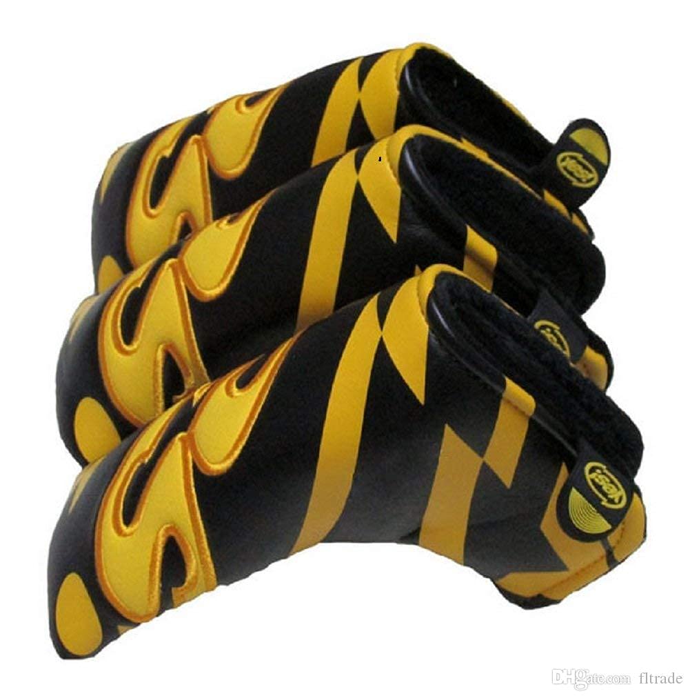 DBYAN Golf Club Blade Putter Cover Headcover with PU Leather Velcro Closure,Yes Printed Patterned for Blades Putters Scotty Cameron Ping Ansor,Black & Yellow