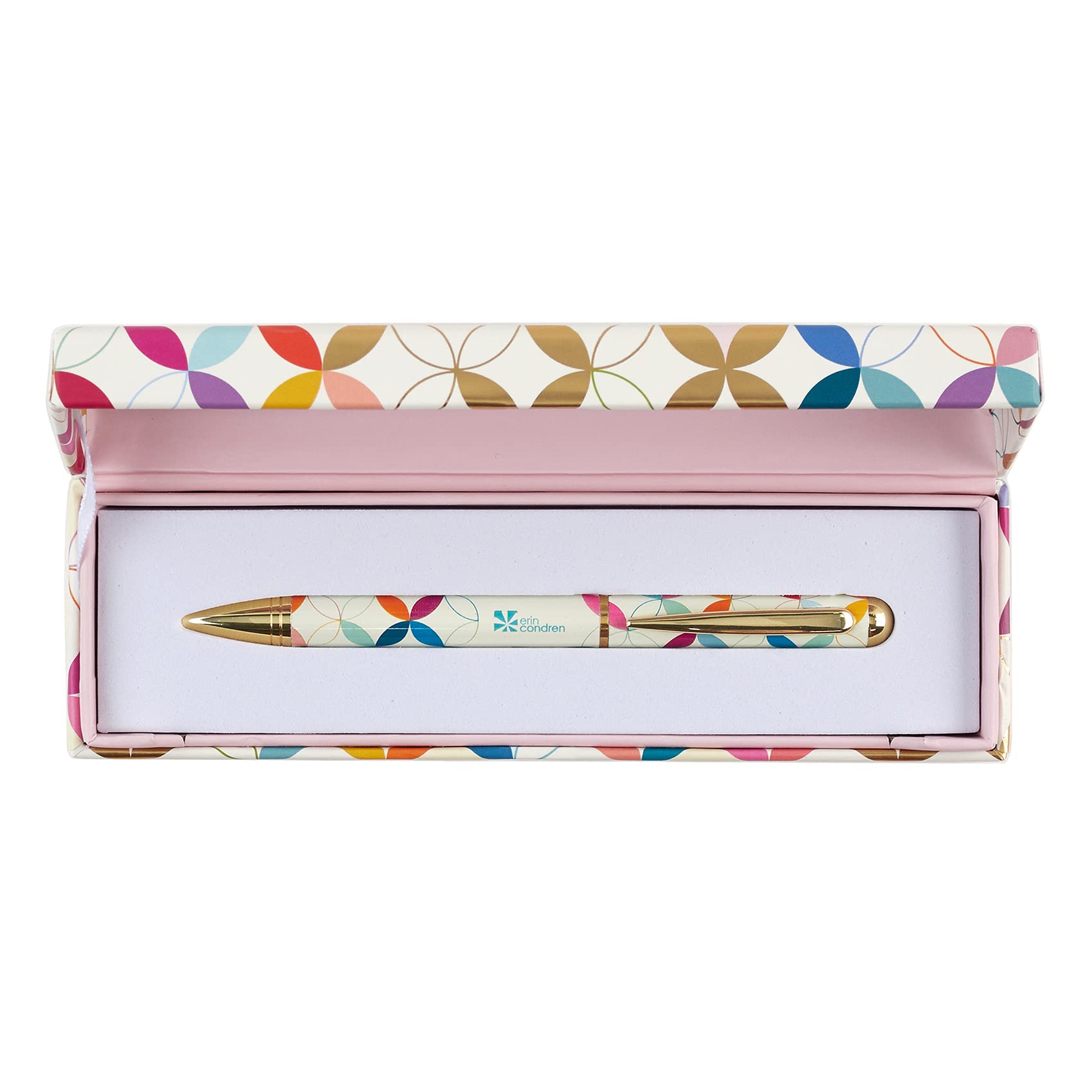 Erin Condren Ballpoint Pen and Designer Gift Box in Colorful Mid Century Circles, Designer Ink Pen in Black Ink, Comes with Beautiful Decorative Box