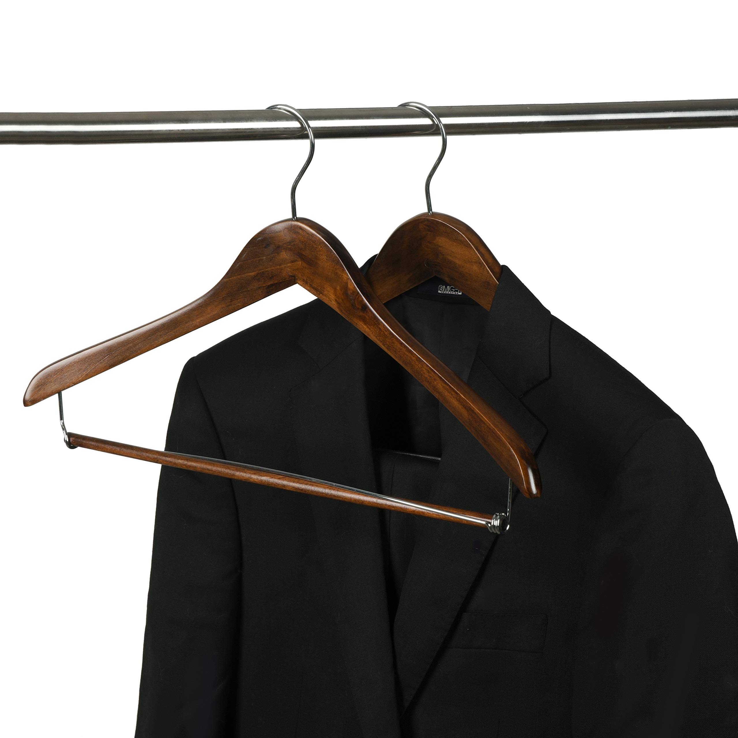 Quality Hangers Wooden Hangers Beautiful Sturdy Suit Coat Curved Hangers Great for Travelers Heavy Duty Hanger with Locking Bar - Retro Finish (5)