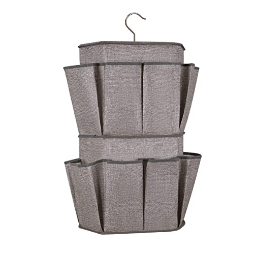 Libeder 2-Tier Rotating Closet Organizer, Hanging Closet Organizers and Storage with 12 Pockets, Closet Hanging Shelf Organizer, Shoe Organizer for Closet Small Space, Grey