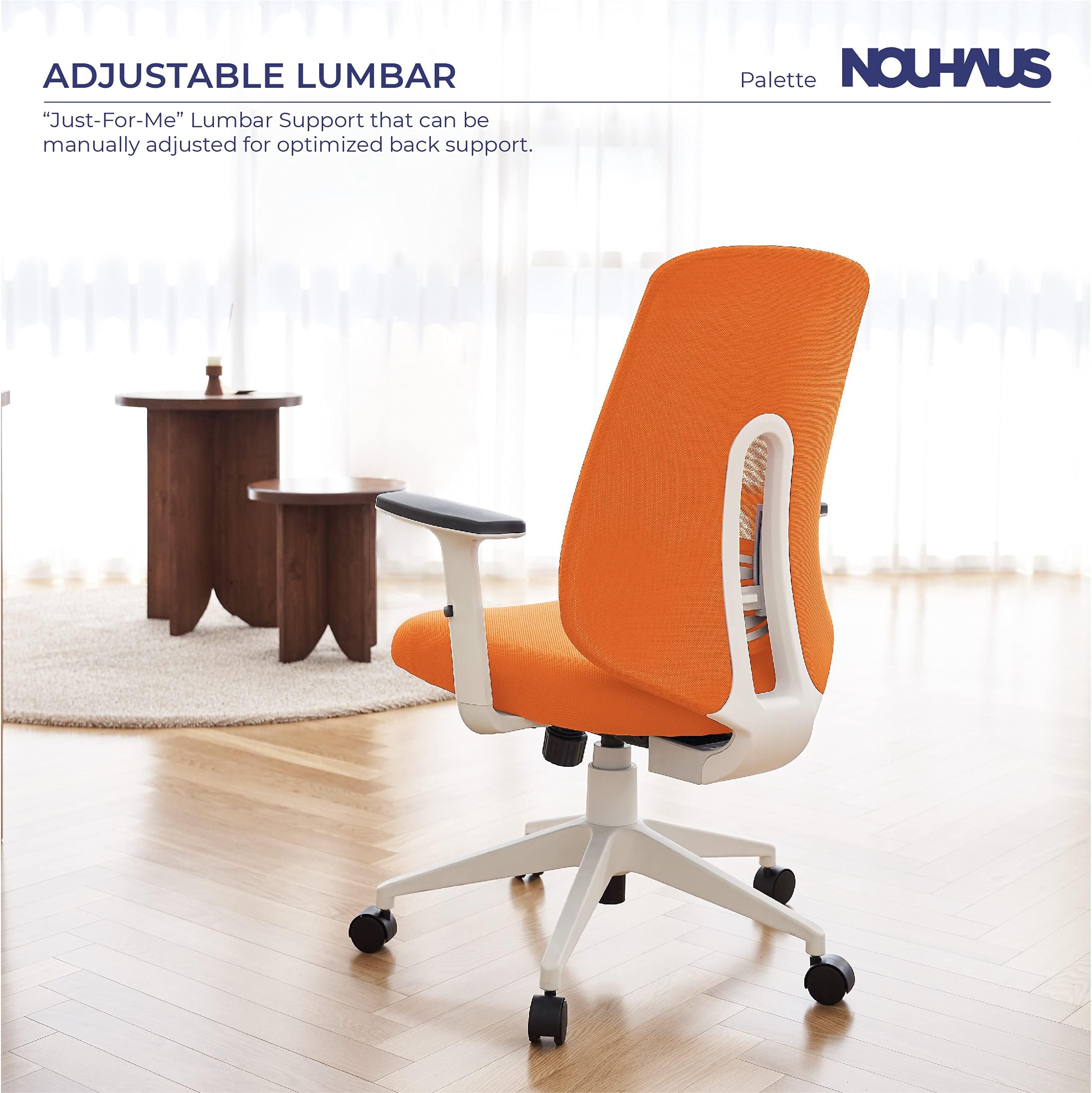 Nouhaus Palette Ergonomic Mesh Office Chair, Breathable Office Computer Desk Chair with Adjust Lumbar Support and Armrest Executive Task Chair (Bright Orange)