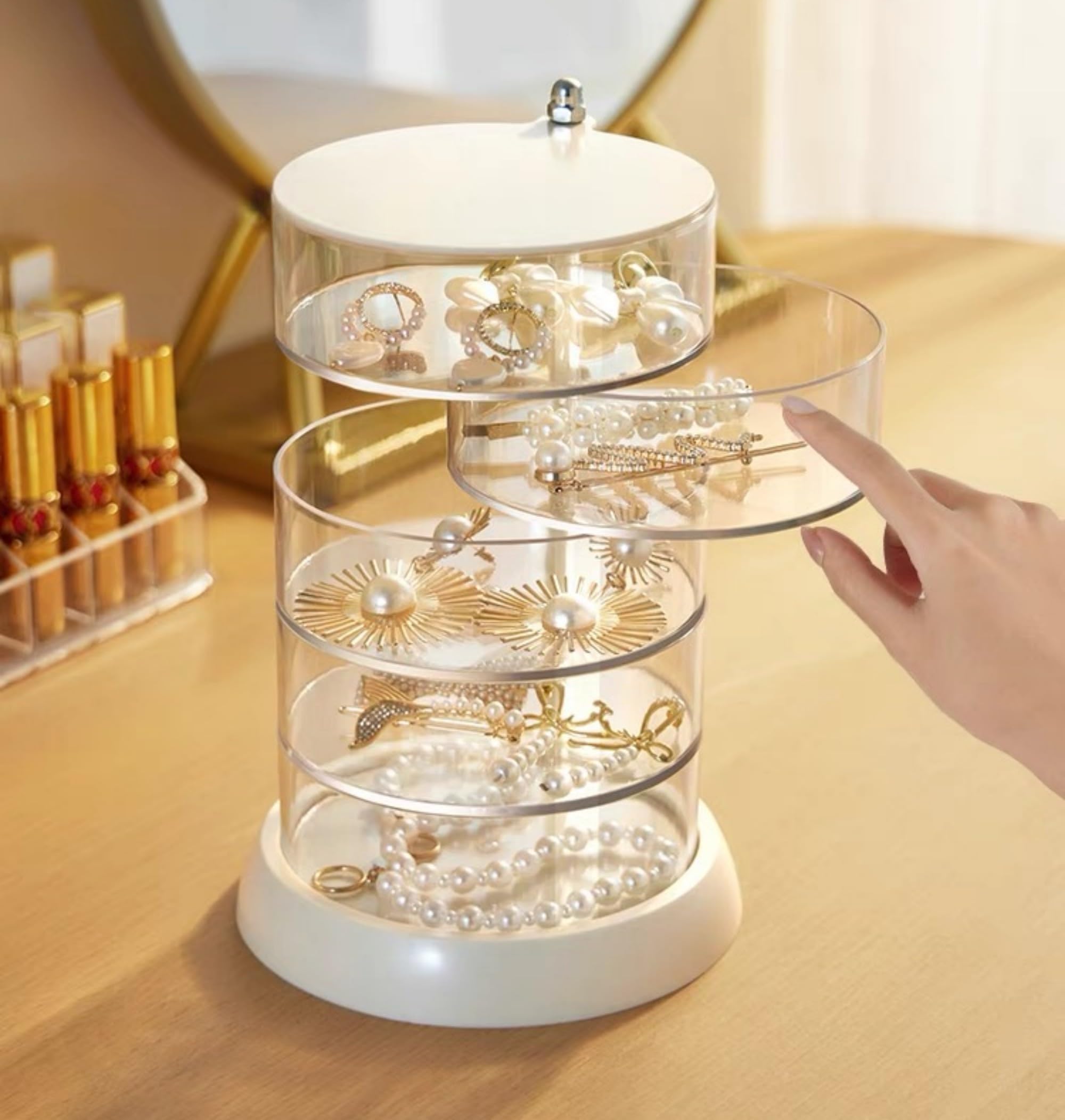 RANNYOZIO Hair Accessories Organizer 360° Rotating Plastic Bathroom Containers for Hair Accessories Cotton Swab Hair Tie Organizer Storage, 5-Layer