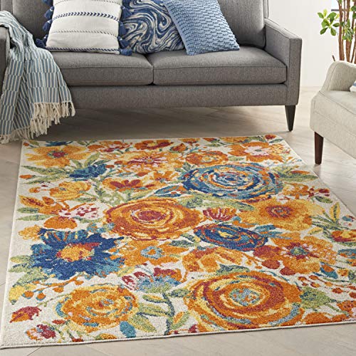 Nourison Allur Modern Floral Ivory Multicolor 4' x 6' Area -Rug, Easy -Cleaning, Non Shedding, Bed Room, Living Room, Dining Room, Kitchen (4x6)