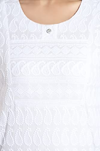QUEEN SHIELD Women's Chikan-Kari Kurta (White)(2X-Large)(44#White#1010)