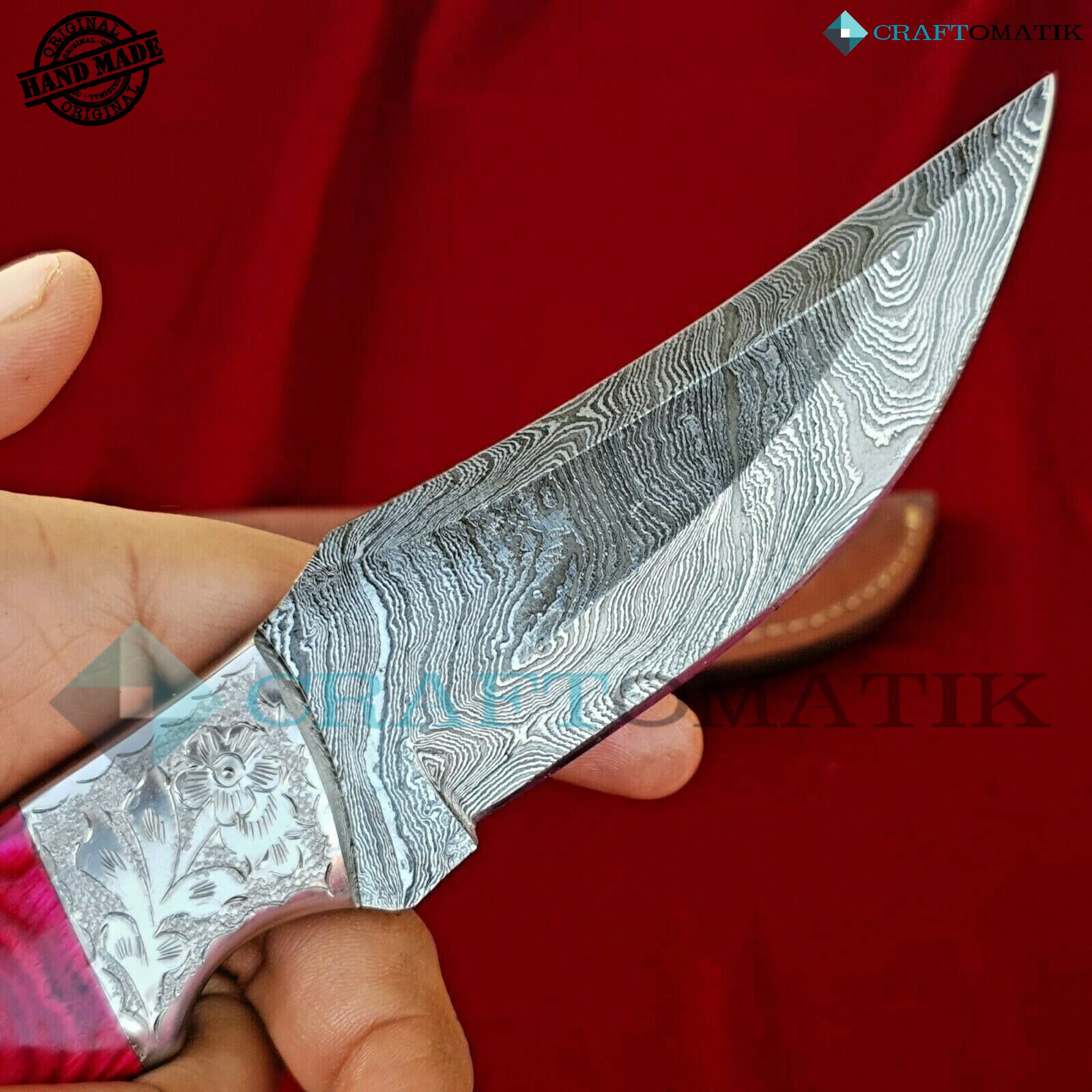 CRAFTOMATIK Hunting Knife | Damascus Steel | Work Knife | Bowie | Damascus Hunting Knife | DHK86