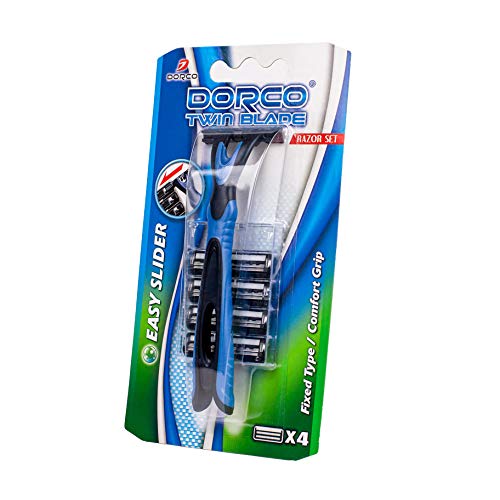Dorco TNA 2000 | Disposable Razors for Men | Easy Slider Twin Blade, 4 Extra Cartridges included | Pack of 2
