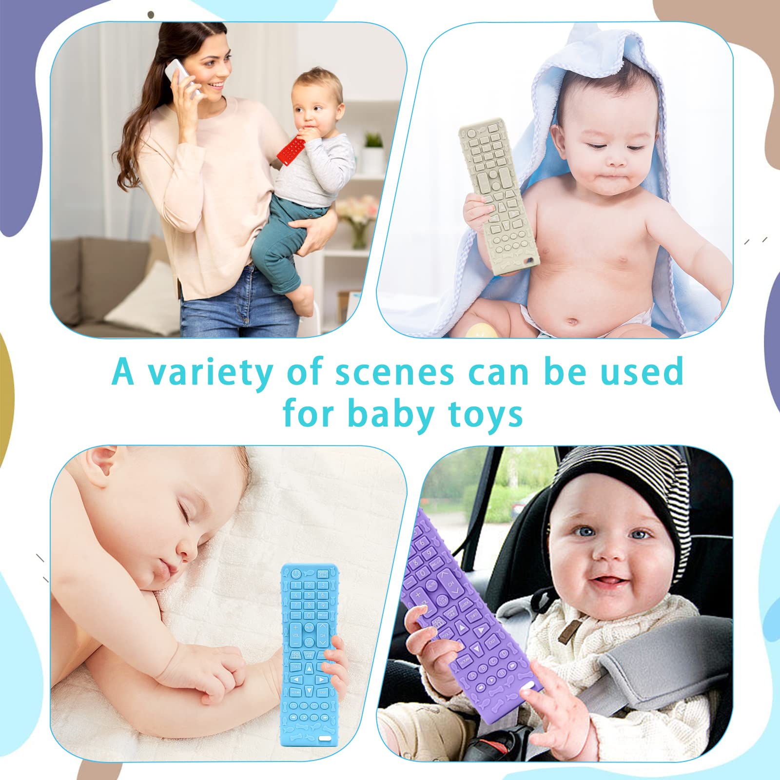 FATEORT 2-Pack Baby Teething Toys for 0-3-6-12 Months,Pressable Remote Control Chew Toys for Babies 0 3 6 9 12 18 Months (Red + Purple)