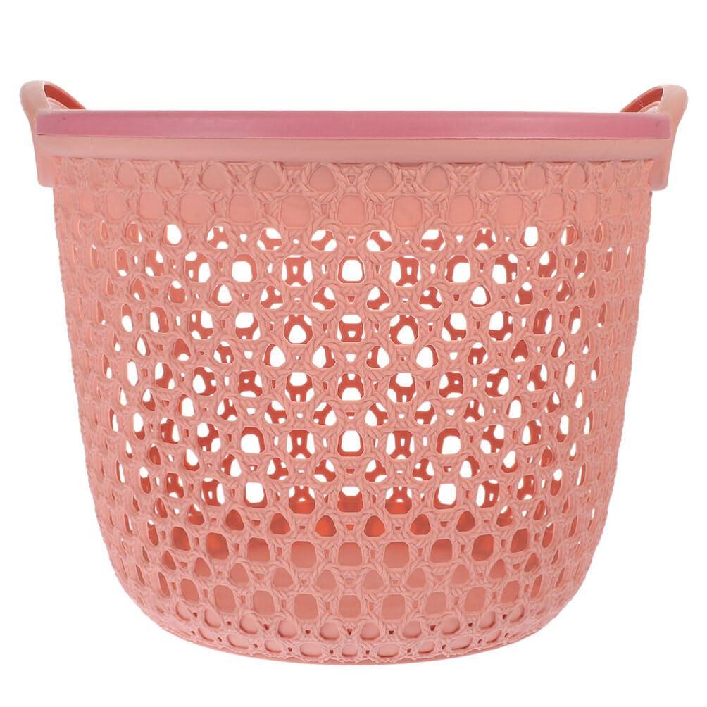 HOLIDYOYO Flexible Laundry Basket, Laundry Hamper Plastic Laundry Basket with Handle Hollow Dirty Clothes Storage Basket Portable Round Bin for Bathroom Dorm Pink