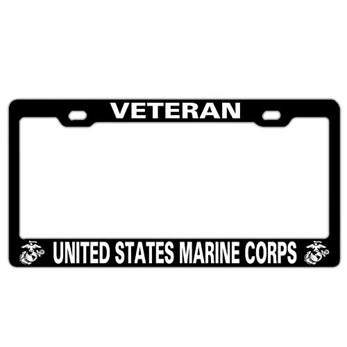 License Plate Holder Veteran United States Marine Corps Blac KLicense Plate Frame Waterproof License Plate Covers Cute Car Tag Frame