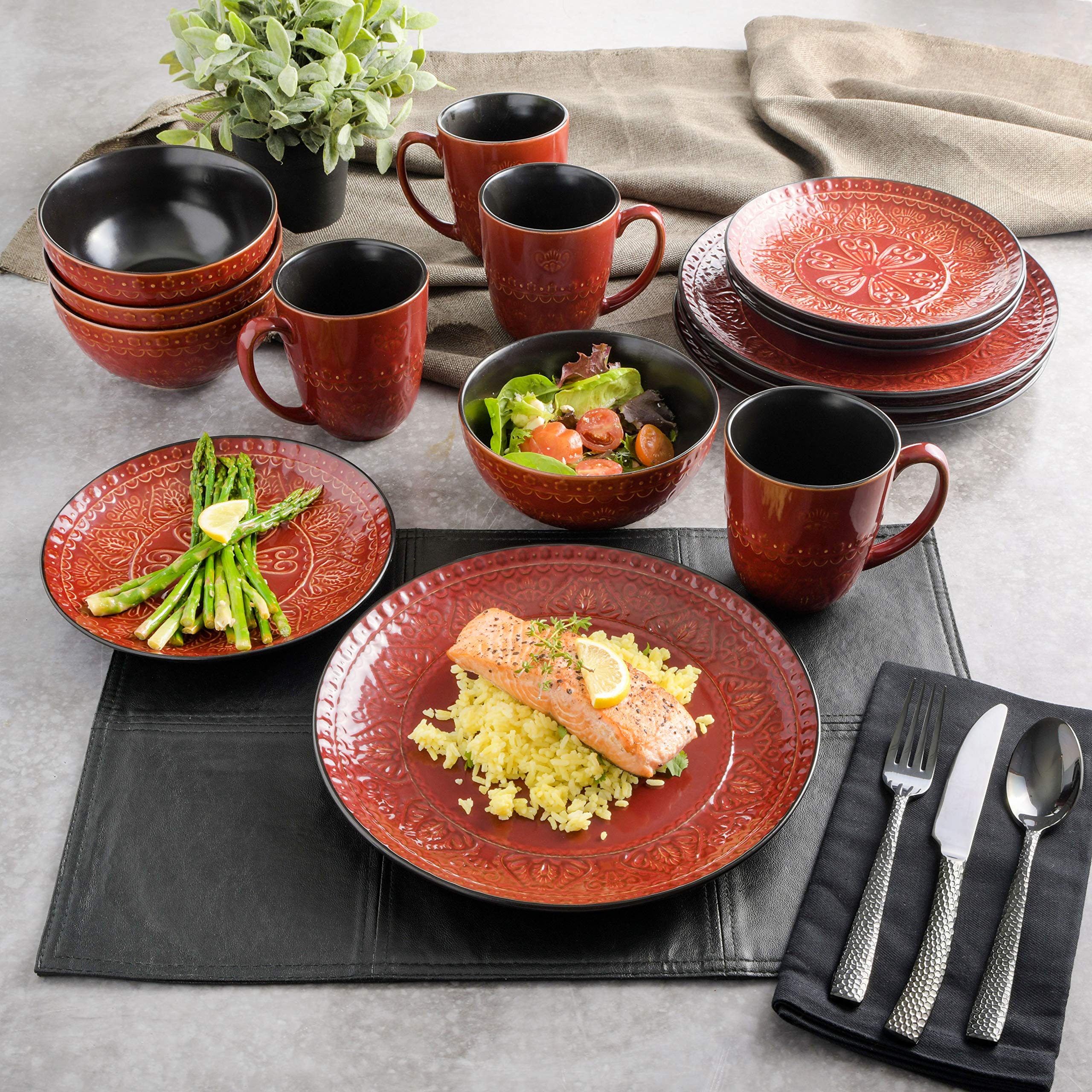 Gibson Elite Milanto 16 Piece Dinnerware Set, Red
