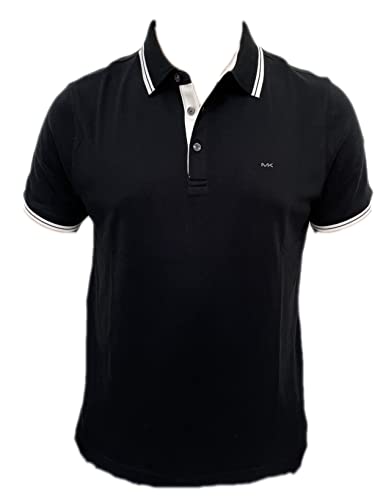 Michael Kors Mens Pima Soft Touch Classic Fit Polo Shirt Short Sleeve Pique (Medium, True Black)