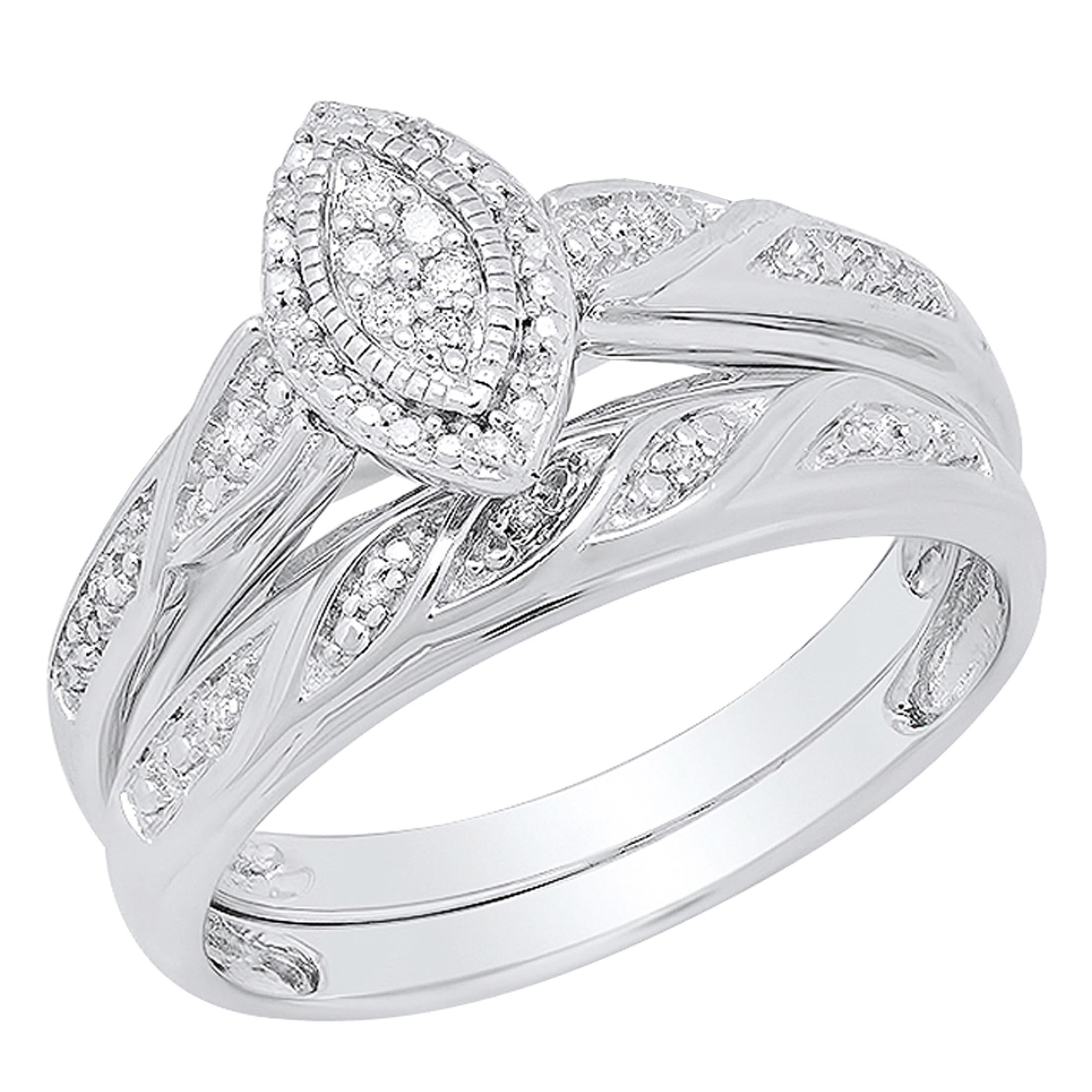 Dazzlingrock Collection Round White Diamond Marquise Frame Ring Band Set for Women (0.09 ctw) in 925 Sterling Silver, Size 8