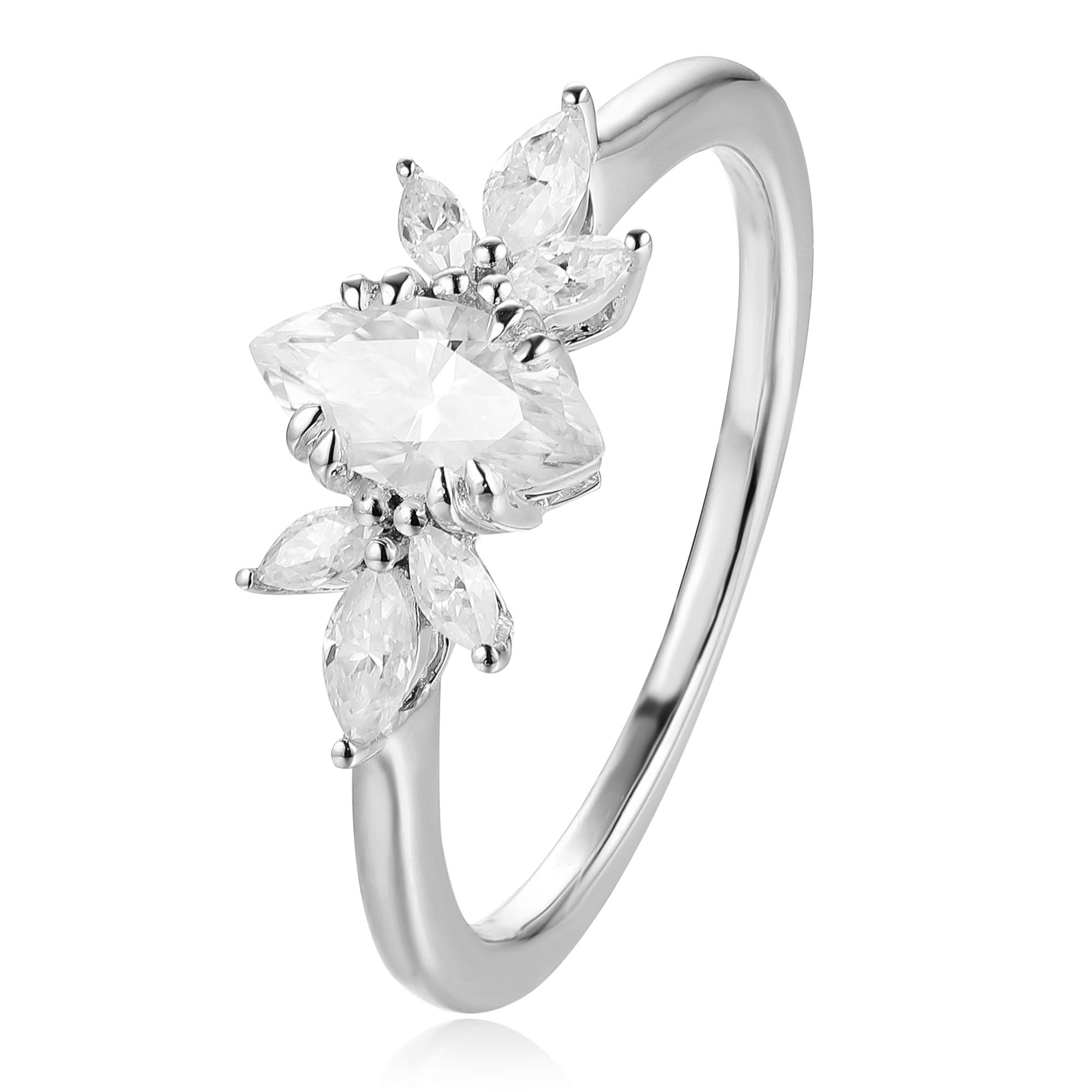 Esdomera Moissanite Wedding Anniversary Ring 0.50ct Excellent Marquise Cut 4x8mm Moissanite Platinum Plated Silver Rings for Women (6)