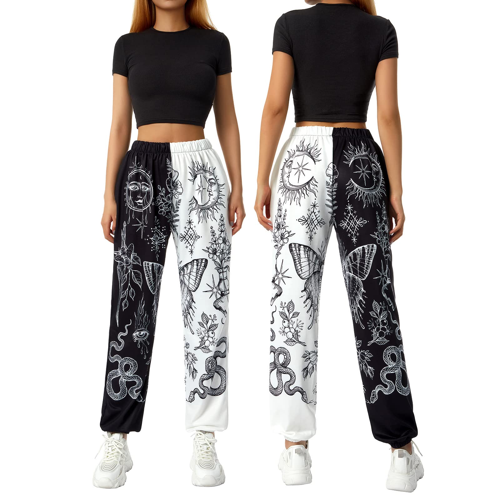 Domingbub Women Fashion Wild Casual Sweatpants 90S Hippie Harem Pants Elastic Waist Printed Patchwork Trousers