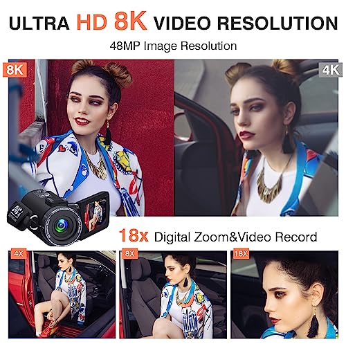 VETEK Video Camera 8k Camcorder 48MP UHD WiFi IR Night Vision Vlogging Camera for YouTube, 18X Digital Zoom 3.0β LCD Screen Digital Camera with Microphone, 32G SD Card, Remote Control and 2 Batteries