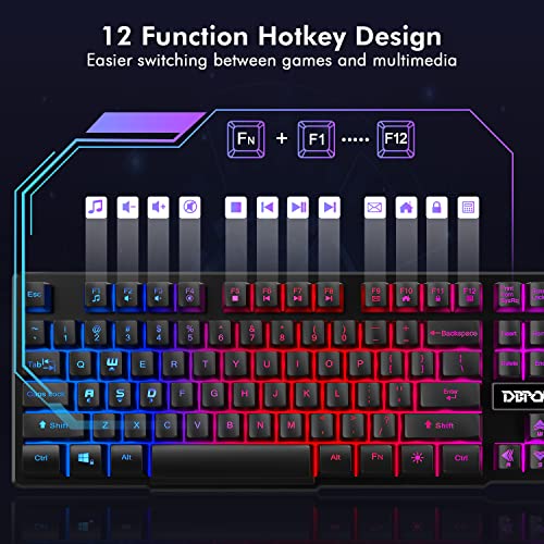 DBPOWER Gaming Office 2-in-1 Keyboard with 3-Color LED backlighting, Ergonomic Waterproof Mechanical Feel Full-Size 104-key Gaming Keyboard, Office Equipment for PC laptops Computer