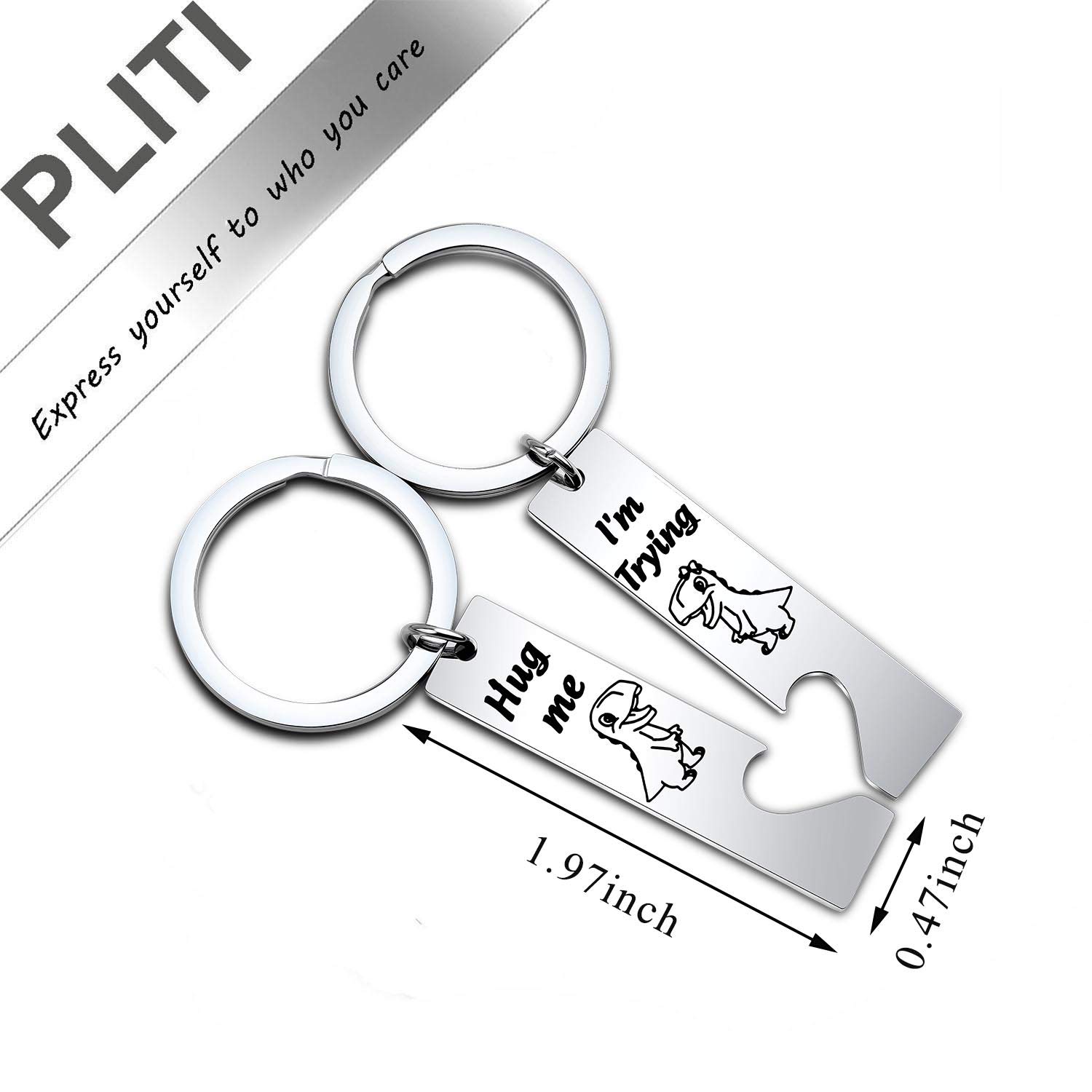 Dinosaur Couple Gift Dinosaur Puzzle Keychain Set Dino Fans Gift BFF T Rex Dinosaur Gift (Hug me I'm Trying set)