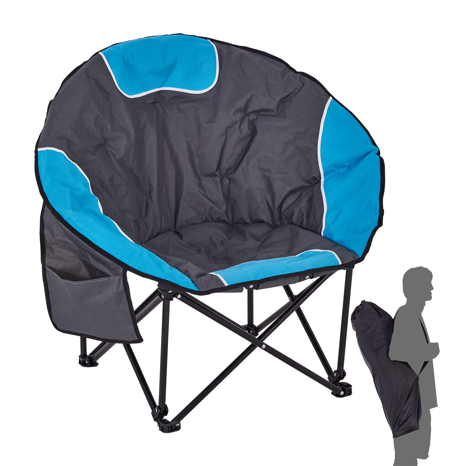 EUROSAKURA Oversized Moon Chair Folding Camping Chair Round Portable Camp Chair Comfortable Outdoor Chair (Blue)