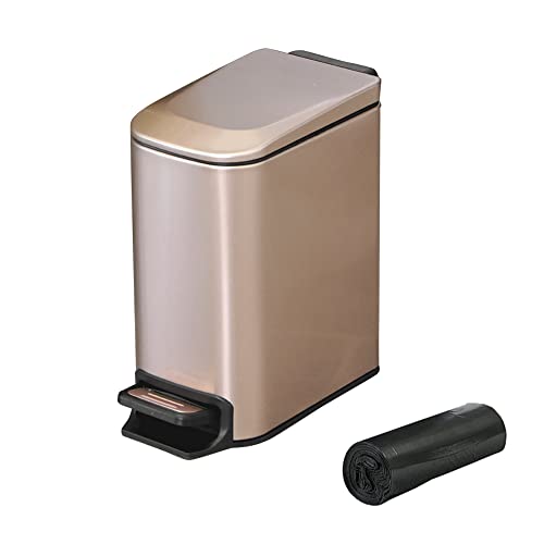 keling 6L/1.6gallon Small Bathroom Trash Can with Lid Soft Close ,Stainless Steel Pedal Garbage Can Gold ,Anti-Fingerprint Finish