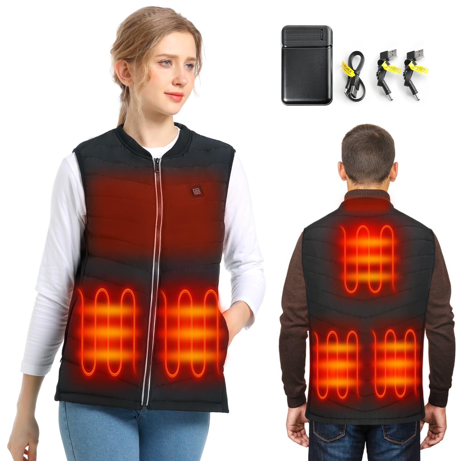 fawutii Heated Vest for Men and Women with Battery Pack Included Mens Womens Lightweight Smart Heated Vests with 5 Heating Pad Vest (M)