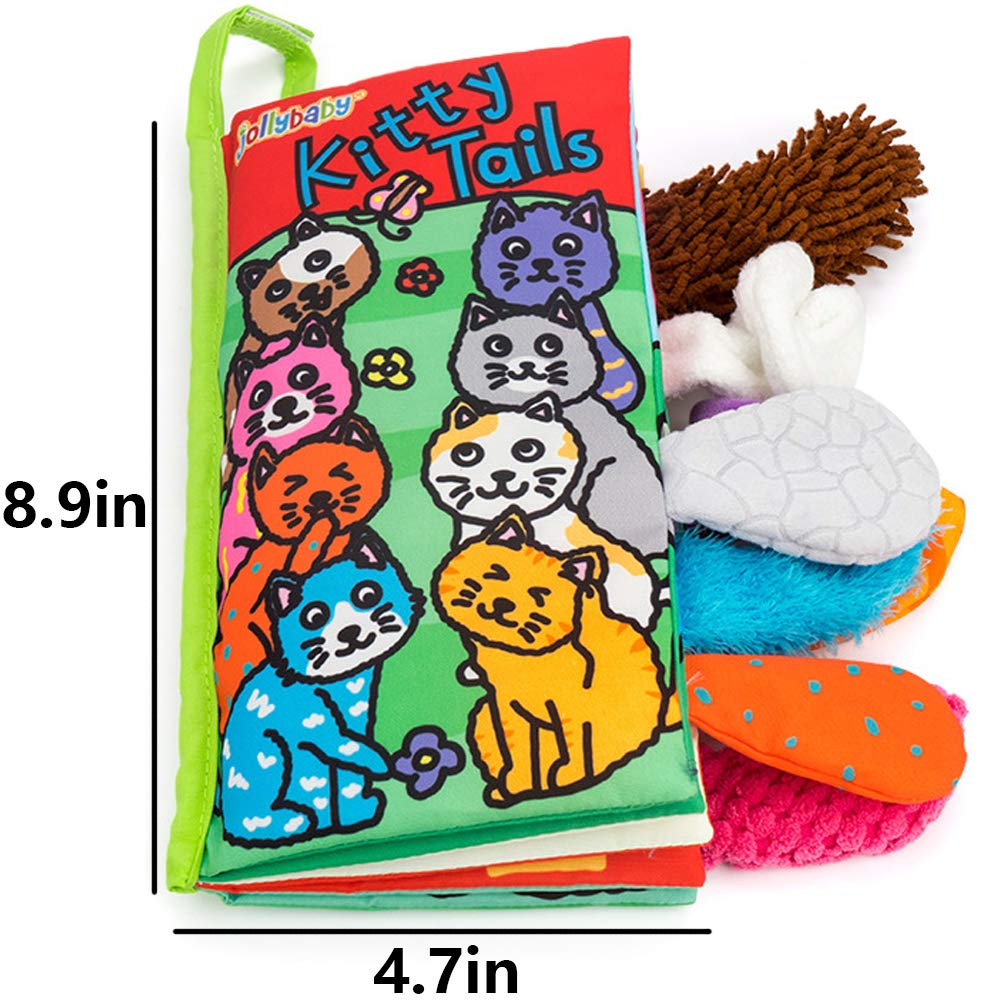 Zocita Baby Soft Animal Tails Activity Cloth Book with Crinkle Fabric, Kitty Tails