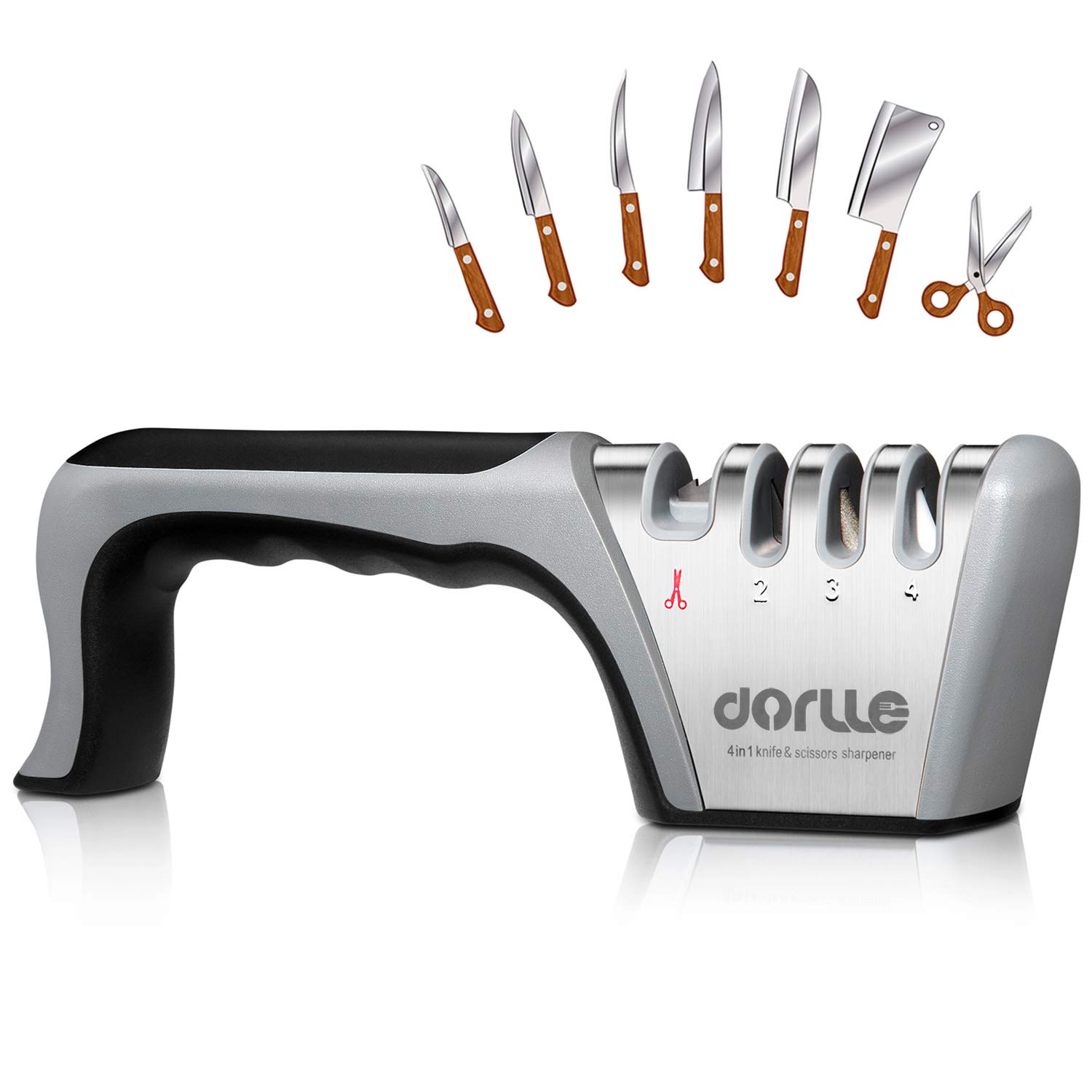 Dorlle Knife Sharpener, Upgraded 4-Stage Manual Chef Knife Sharpener to Help Repair, Restore and Polish Blades ďźBlackďź
