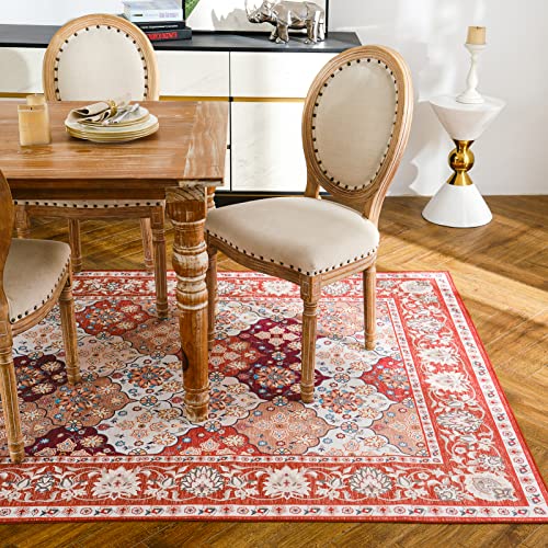INGEROOM Area Rug 5x7 Boho Area Rug Machine Washable Area Rug Door Mat Vintage Indoor Entrance Flodable Thin Rug with Non Slip Backing for Living Room Bedroom Bathroom Kitchen 5x7 Ares Rugs, Red