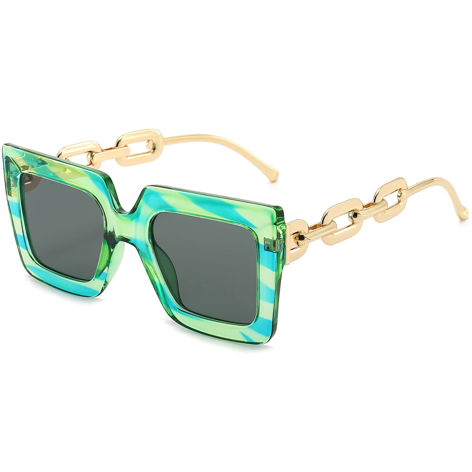 Dollger Oversized Square Sunglasses for Women Large Frame Metal Chain Arms UV Protection Glasses