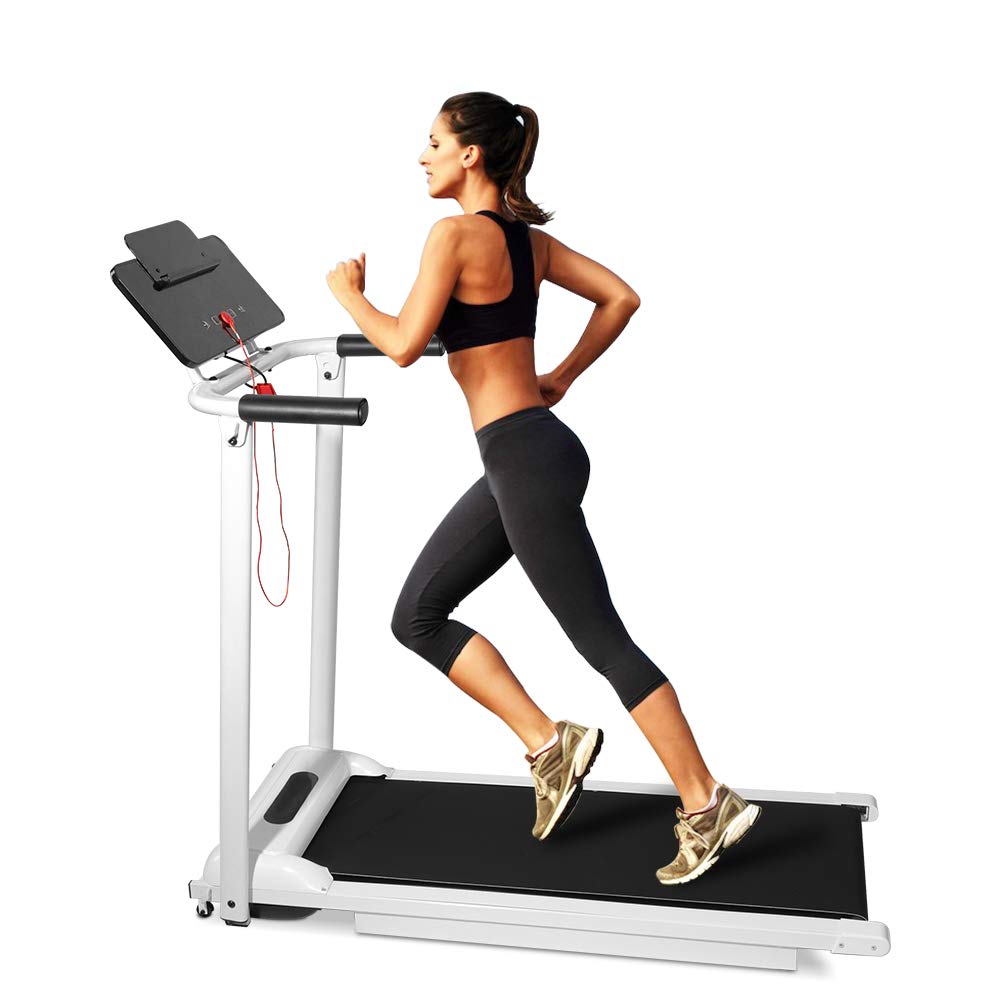 DKLGG Folding Running Machine with LCD Display, Screen and Pad Holder, Electric Treadmill, Compact Running Jogging Machine for Home Exercise Machine, Indoor, White (No Installation Required)