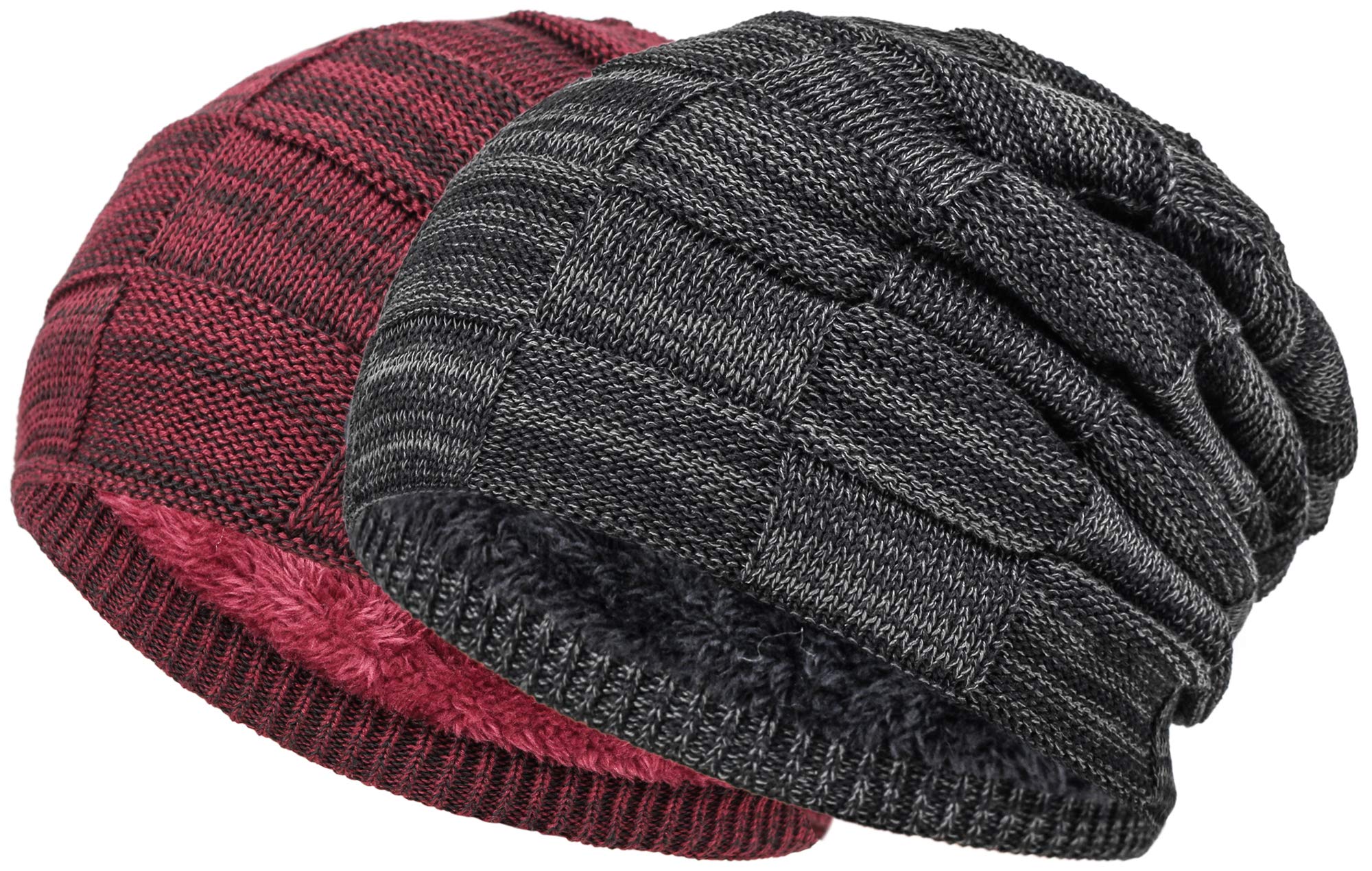 EASTER BARTHE 2 Pack Black & Red Women Winter Warm Knitted Beanie Hat Fleece Lined Baggy Oversized Slouchy Knit Beanie Winter Snow Ski Skull Stocking Hat Cap