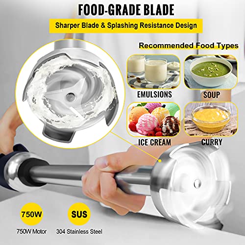 VEVOR Commercial Immersion Blender Variable Speed Heavy Duty Immersion Blender 750W Commercial Hand Mixer 304 Stainless Steel Hand Blender Commercial (15.8")