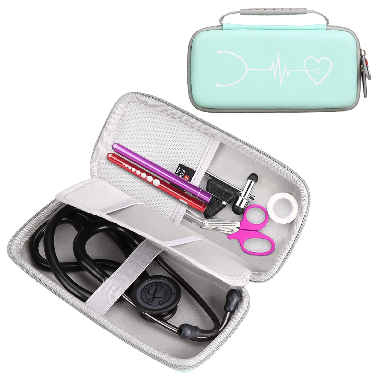 FBLFOBELI Stethoscope Case Compatible with 3M Littmann Classic III/Lightweight II S.E/MDF Acoustica Deluxe Stethoscopes, Includes Mesh Pocket for Nurse Accessories for Work (Green)