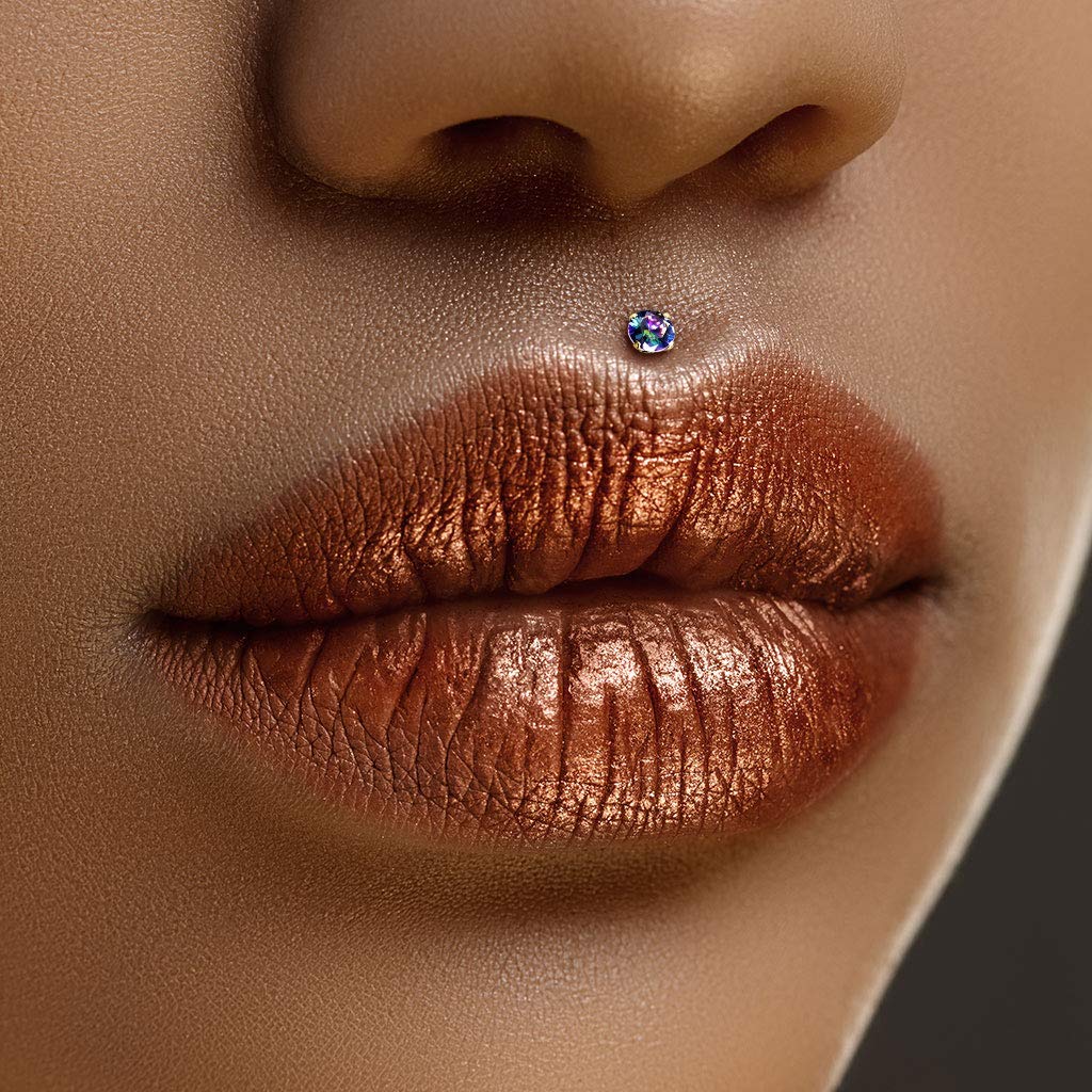 Dynamique CZ Prong Set Top Internally Threaded PVD Over Micro Base 316L Surgical Steel Labret, Flat Back Studs For Lip, Chin And Nose (Sold Per Piece)