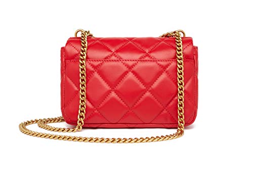 Women Quilted Crossbody Bag Genuine Leather Clutch Purse with Chain Strap Ladies Small Shoulder Handbags - Star Red