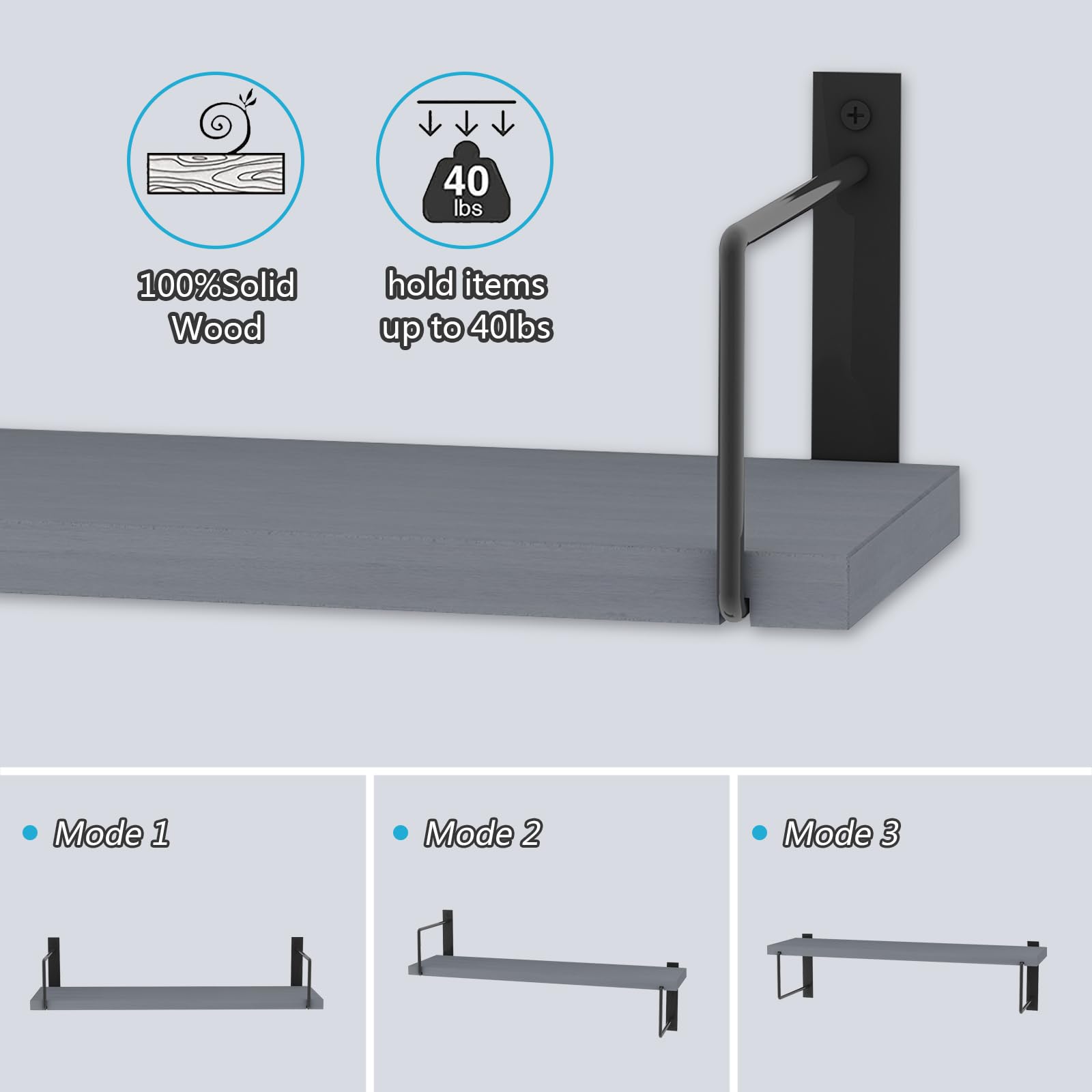 EALLRINEC Floating Shelves, 24 Inches Easy to Install Wall Mounted Shelves, Wall Shelves Set of 3, Rustic Wood Shelves for Wall Décor, Storage Shelves for Living Room (Grey)