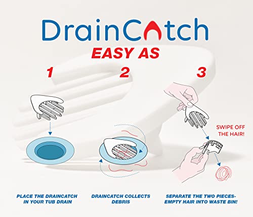 DrainCatch: The Easy to Clean Drain Hair Catcher, Clean with ONE Swipe, The ONLY Separating Bathtub Hair Strainer, Drain Protector, Drain Screen, fits All Standard tub Drain Sizes