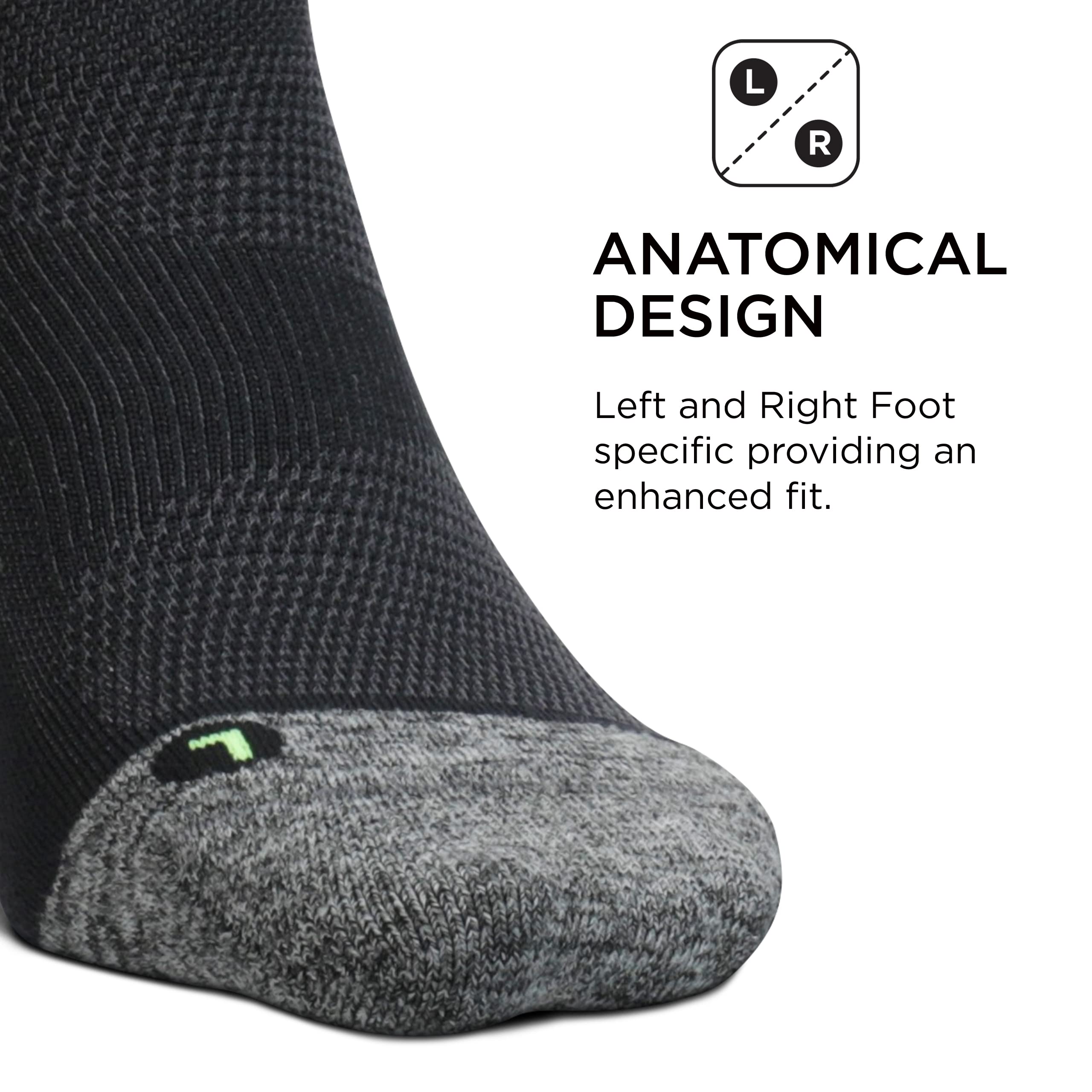 Feetures Elite Ultra Light Cushion Mini Crew Sock - Sport Sock with Targeted Compression - X-Large, Rogue Black (1 Pair)
