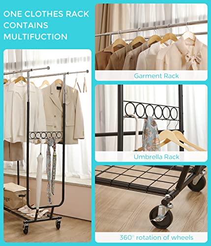 LIFEFAIR Clothing Garment Rack Double, 470 lbs Capacity Heavy Duty Clothes Racks for Hanging Clothes Portable Rolling Coat Rack Freestanding on Wheels