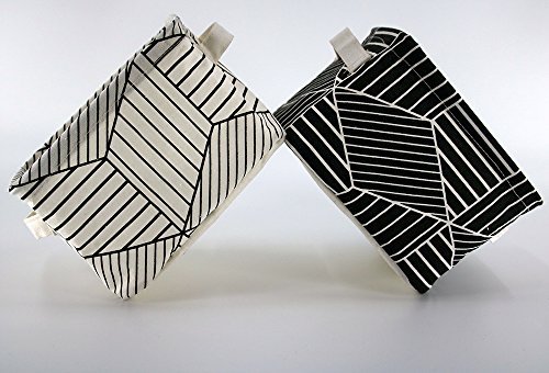 FocuH Stylish Black & White Storage Baskets Cotton and Linen Fabric Nursery Storage Cubes Bins for Shelves & Desks,Set of 2