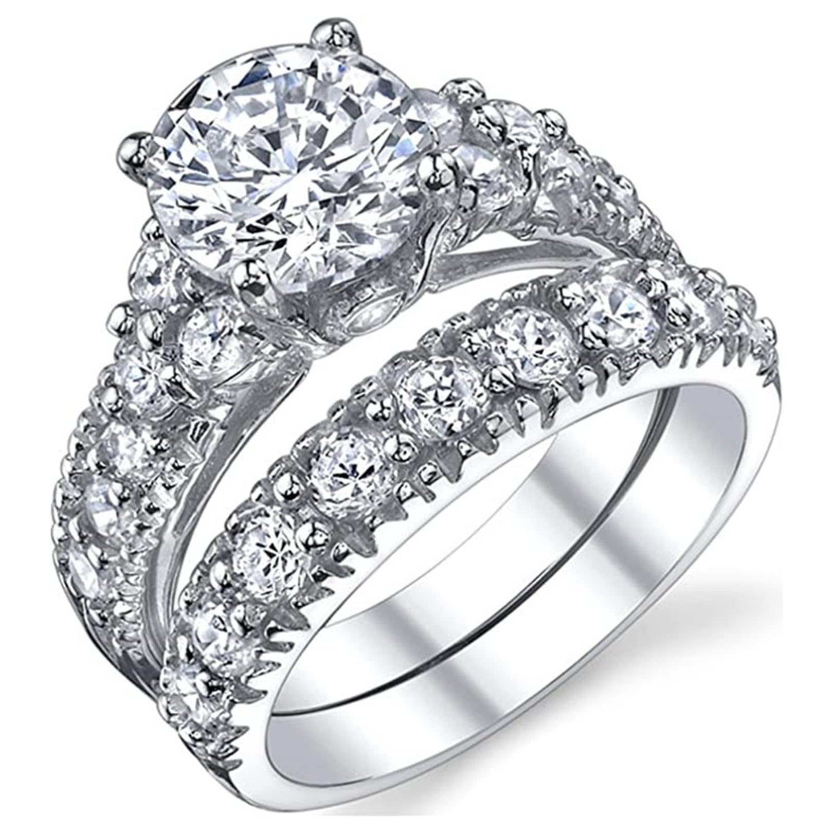 DONGYUANXU Full Diamond Micro Set 4 Carat Egg shaped Diamond Colored Pink Zircon Celebrity Diamond Ring Engagement Women's Wedding Diamond Ring Emerald Set Princess Diamond Ring SILVER-B(US Code 6)