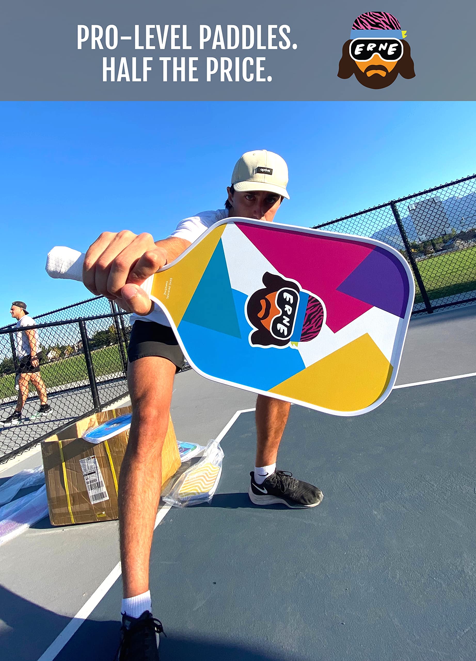Erne Pickleball Paddle, USAPA Approved Pickle Ball Racket, Fiberglass Blend Honeycomb Polypropylene Core, Extra Reach & Power