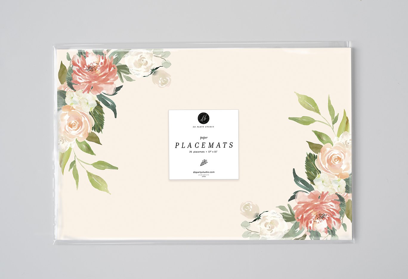 DB Party Studio Paper Placemats 25 Pack Disposable Place Mats Graduation Woman's Birthday Parties Wedding Reception Lovely Flower Blooms Easy Cleanup Brunch Dinner Tableware Guest Seating 17" x 11"