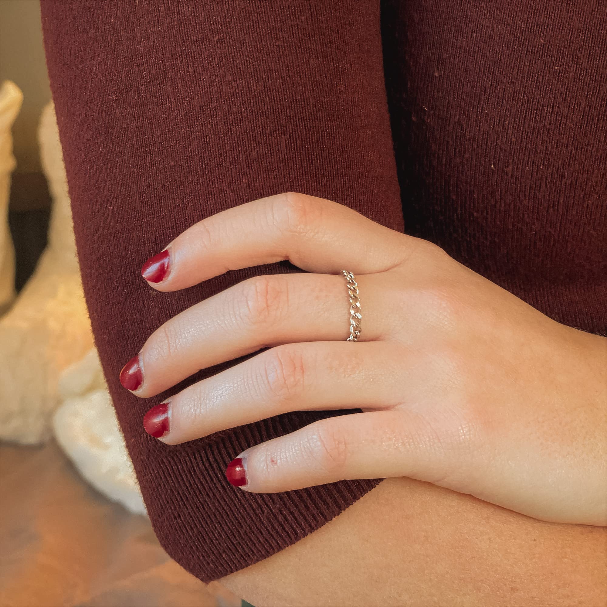 espere Gold Chain Ring Curb Chain | 18K Gold Plated Soft Chain Stacking Ring | Cuban Link Bold Statement Ring