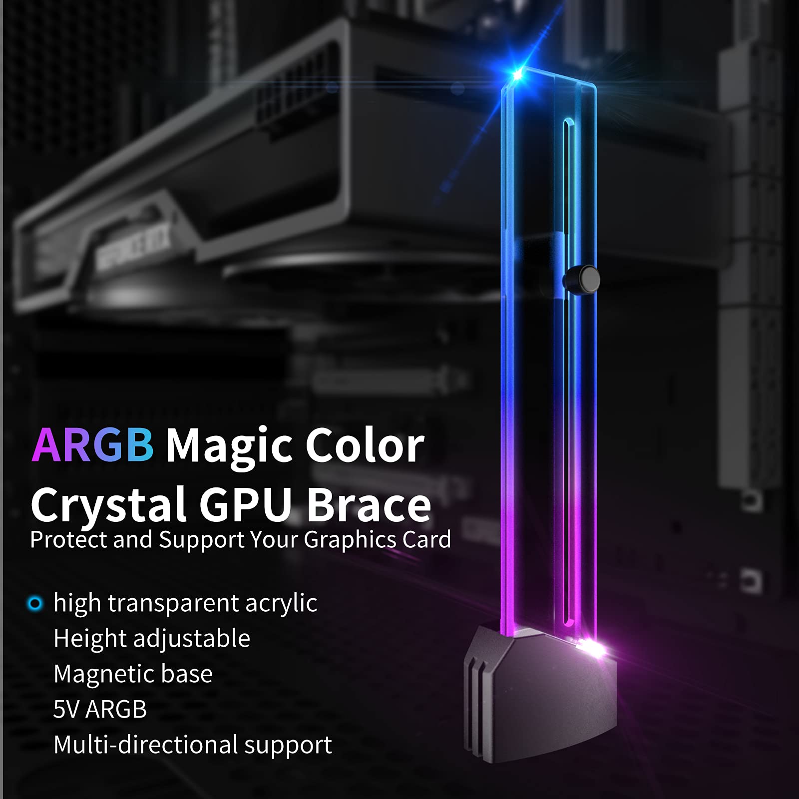 novonest GPU Support Bracket,5V 3PIN ARGB Graphics Card GPU Brace Support Video Card Sag Holder/Holster Bracket,Vertical GPU Mount,Transparent Acrylic,Side Neon Light,GH03ARGB(N)
