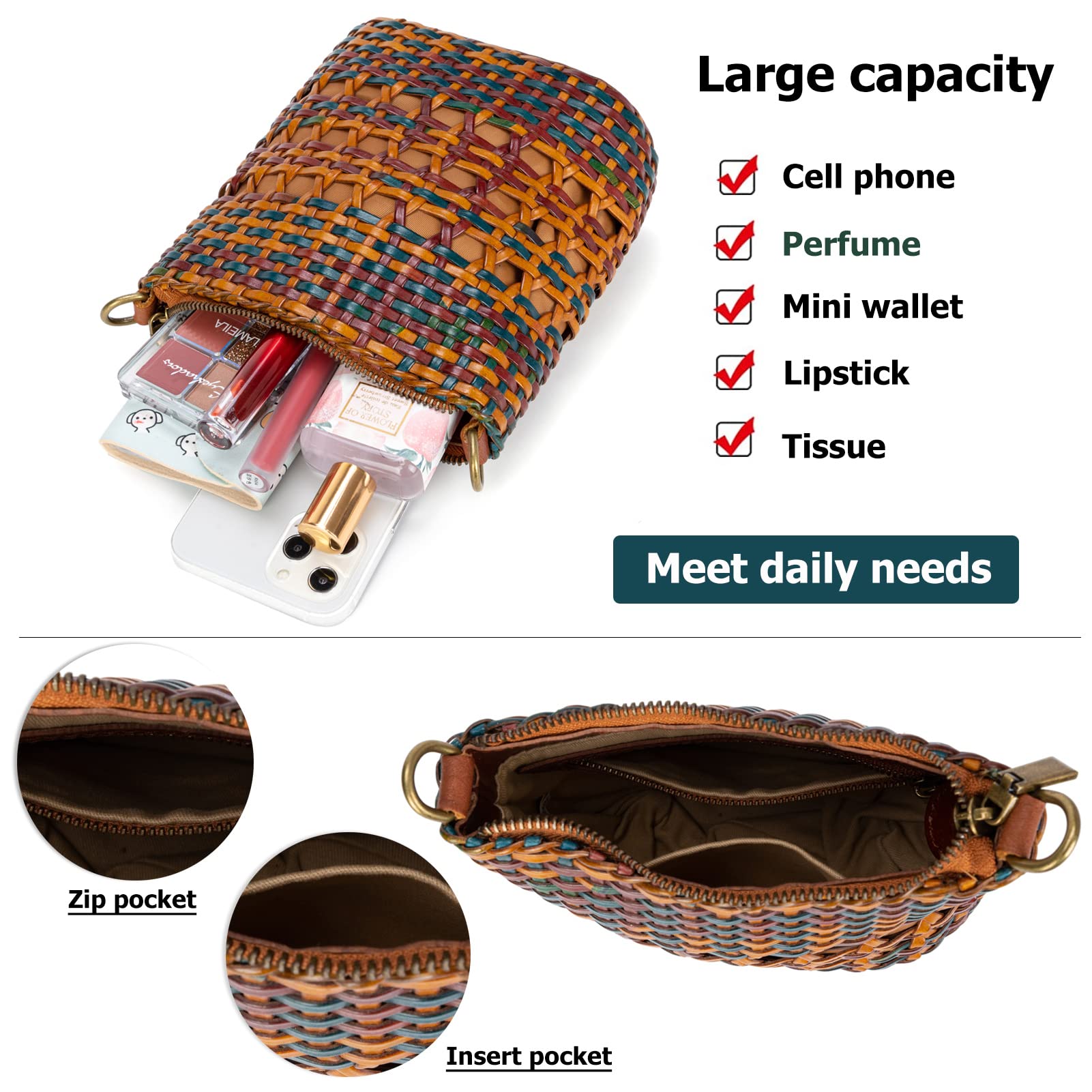 feilario Genuine Leather Handmade Woven Shoulder Handbags for Women, Small Vintage Top-handle Clutch Bag