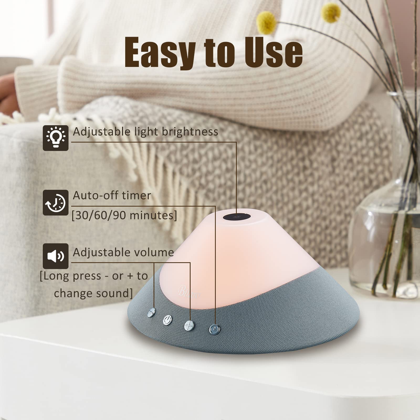 White Noise Machine/Sound Machine/Sleep Machine for Baby and Adults with Remote Control & Adjustable Night Light & Auto-Off Timer & 12 Nature Sounds
